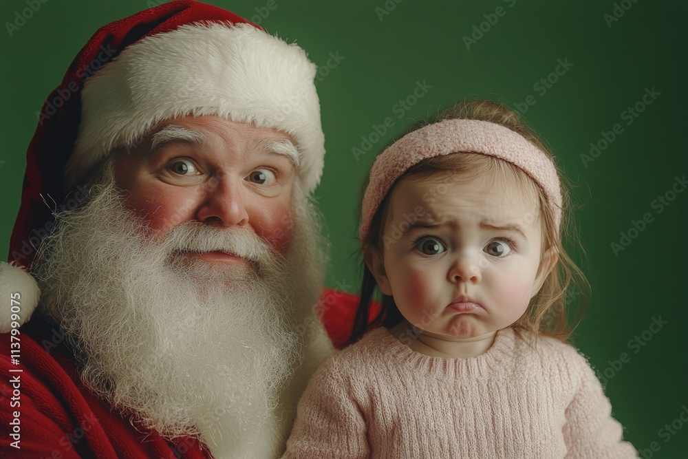 Isolated white baby girl in santaâ€™s chair on green background. Jolly ...