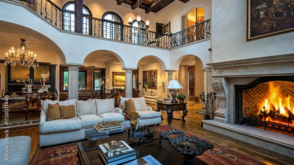 Magnificent Interior Design: A Luxurious Living Room with High Ceilings ...