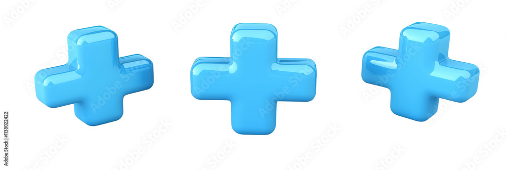 Blue plus signs, glossy finish, three-dimensional design, arranged in a ...