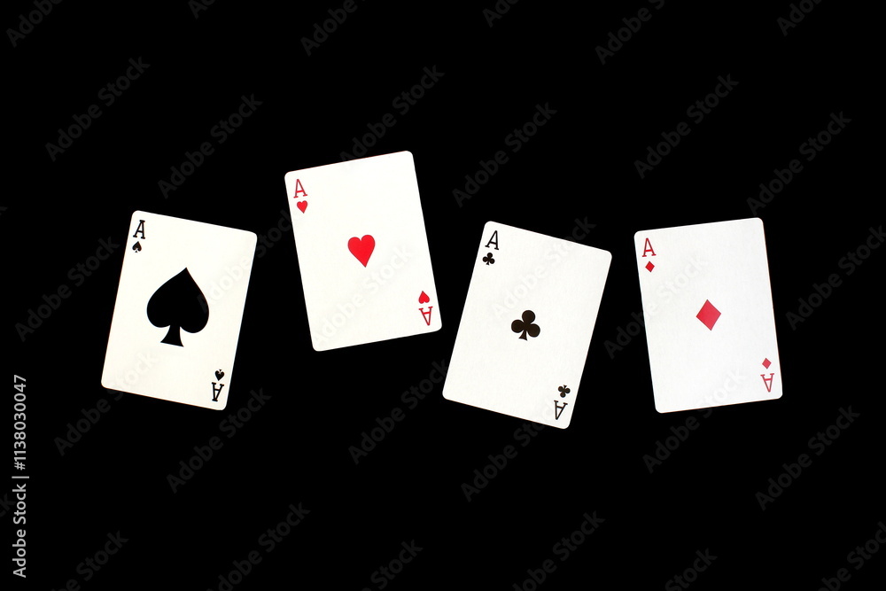 Four types of cards from the deck lie on a black background. Stock ...