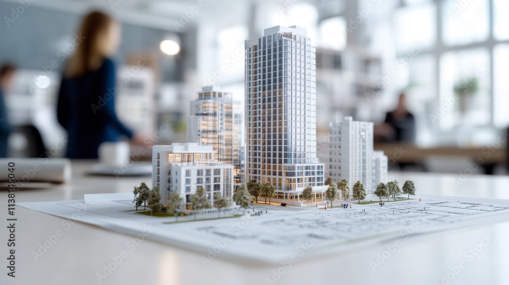 Urban Development Model Displayed Prominently in a Contemporary Office ...