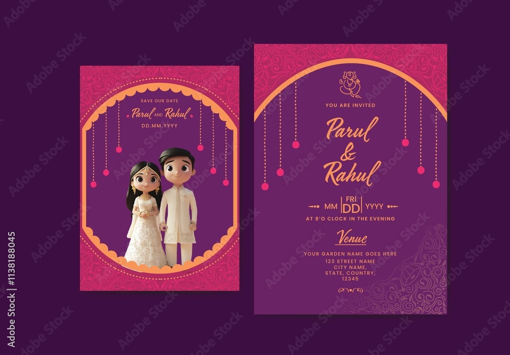 Fully editable, Hindu Wedding Invitation Card Design with 3D Render ...