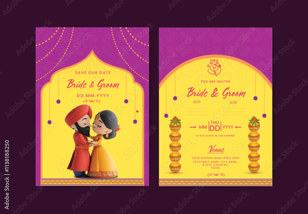 Fully editable, Hindu Wedding Invitation Card Design with 3D Render ...