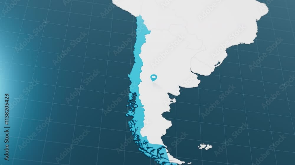 Blue Chile 3d map with pointer pin surrounded with other countries in ...