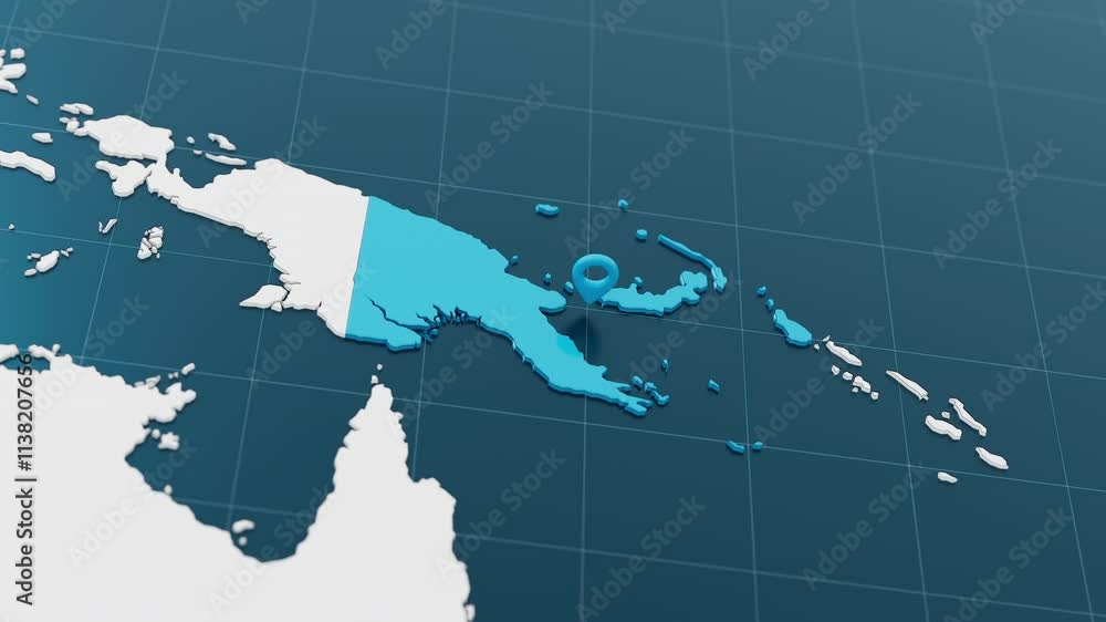 Blue Papua New Guinea 3d map with pointer pin surrounded with other ...