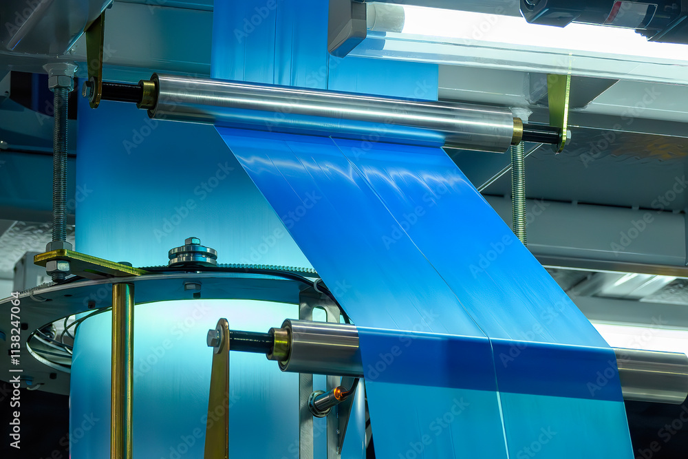 Poster The blue plastic bags manufacturing process by automatic system ...