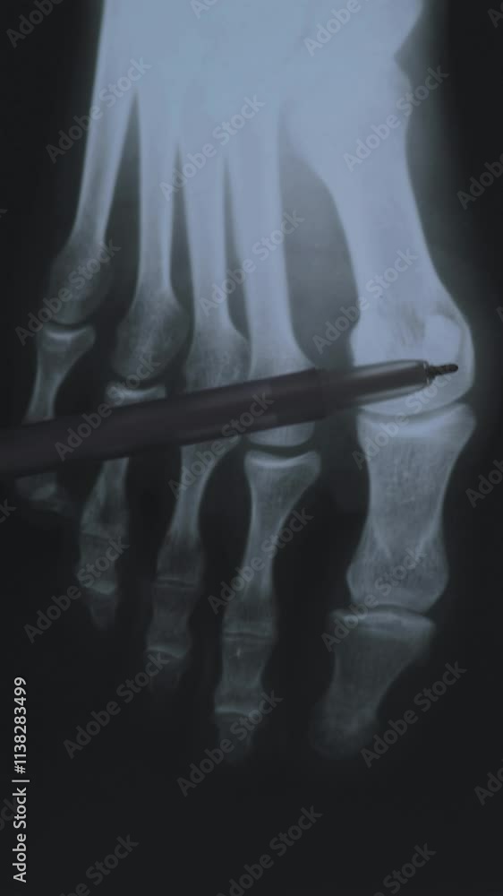 Doctor learn vertical X-ray of human foot. Diseases of the phalanges ...