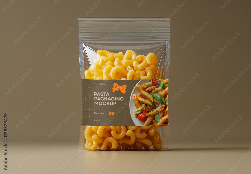 Pasta Packaging Mockup in Transparent Plastic Bag – Realistic Food ...