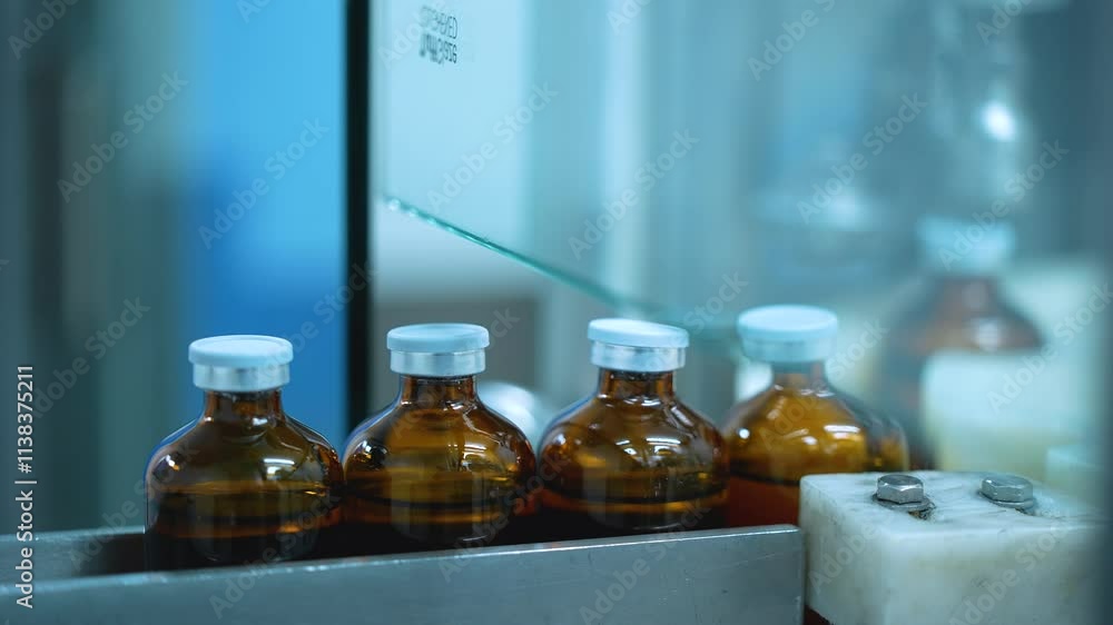 vaccine injection making process, vaccine vials in a medicine factory ...