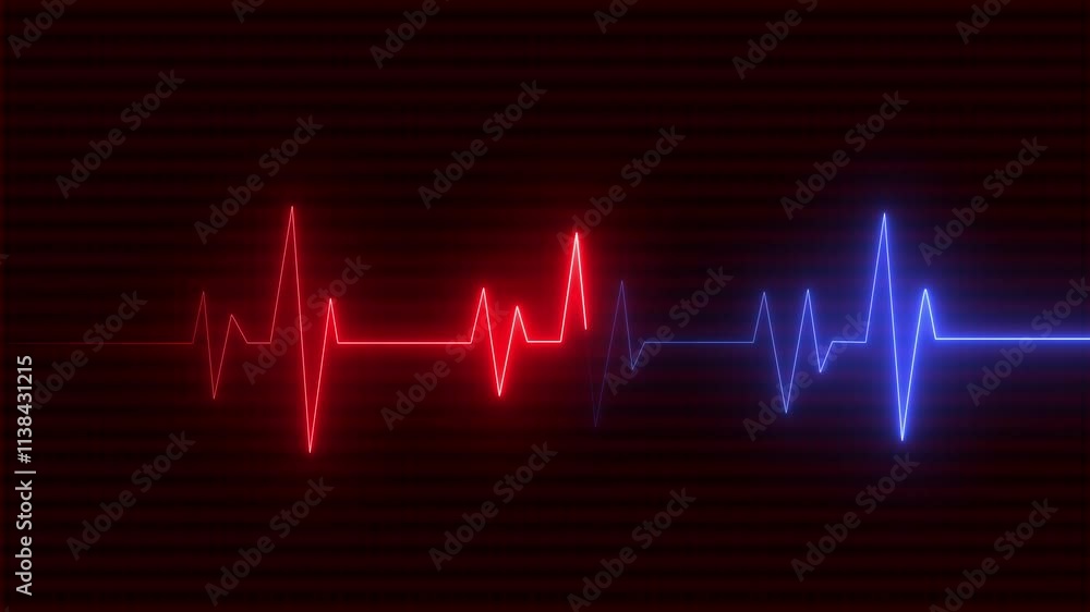 Heart rate monitoring, normal cardiogram. Beautiful bright glowing design. Digital pixel EKG ...