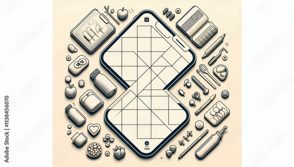 Two phones creating a square layout, surrounded by various lifestyle ...