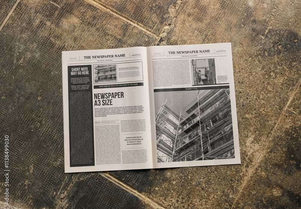 Mockup Of Open Customizable Vertical A3 Newspaper Stock Template ...