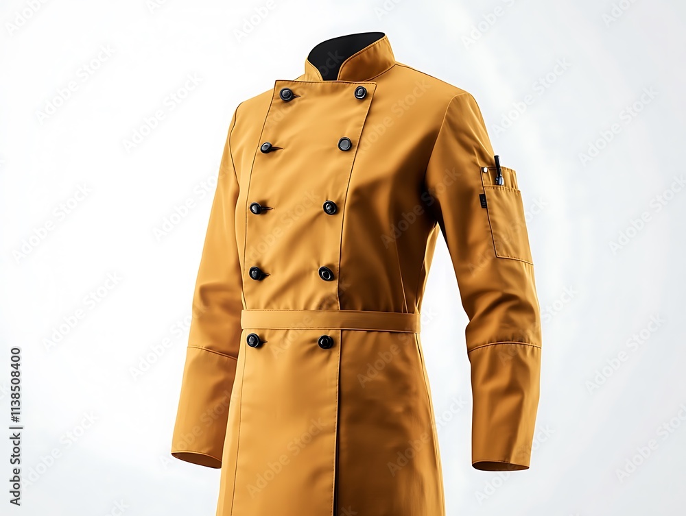 Warm mustard yellow chef uniform template featuring a protection outfit ...