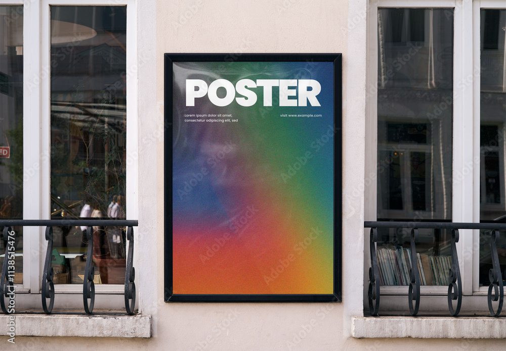 Mockup Of Vertical Customized Poster Between Windows Stock Template ...