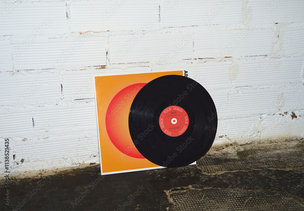 Mockup Of Customizable Album Cover And Label By Wall, Flash Stock ...