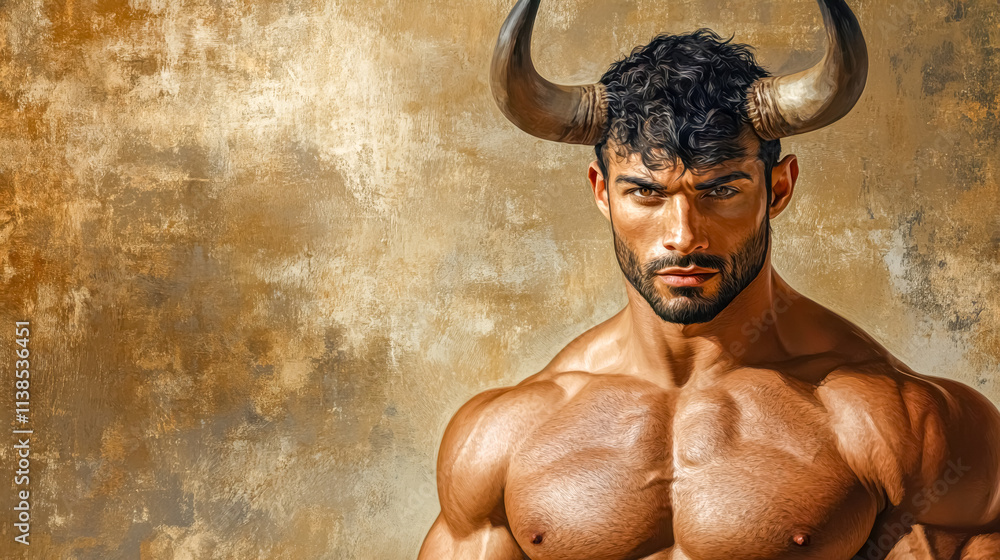 Muscular minotaur posing showing his strength and power Stock ...