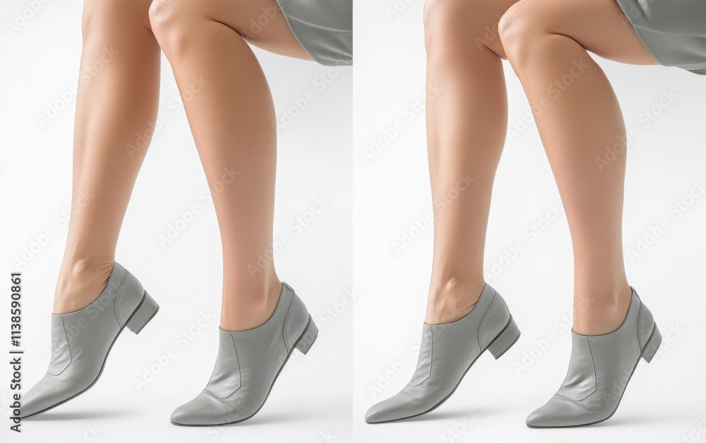 A minimalistic yet detailed presentation of a woman's legs in gray ...