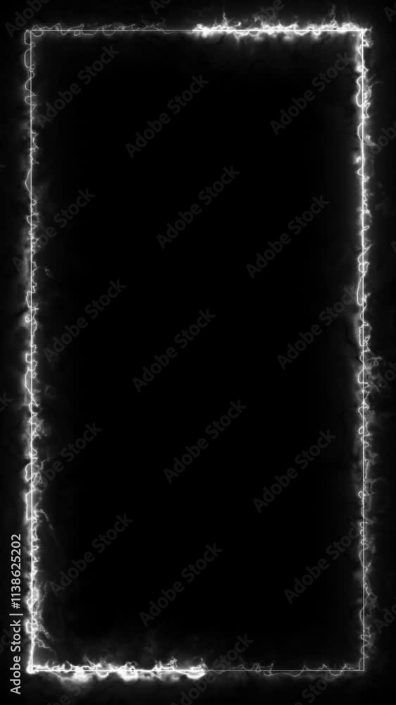 neon border frame, white glowing border, rectangle, frame, black screen ...