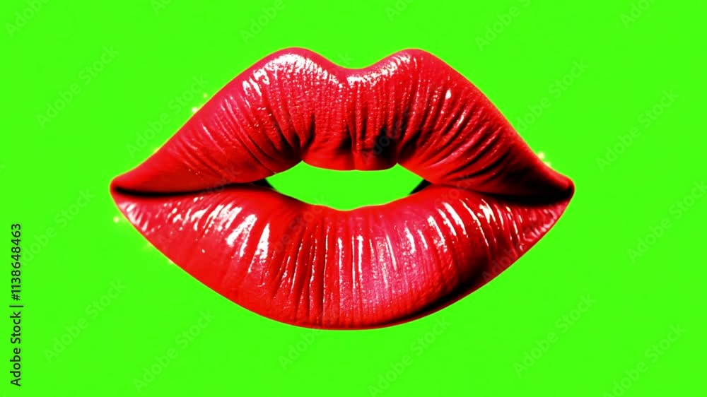Red lip Kiss mark emoji animated on a green screen 4k video. Lips ...