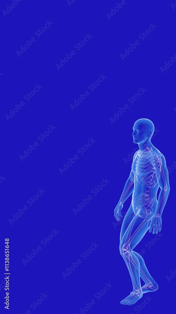 3d animation of anatomical figure of a man climbing a staircase. In two ...