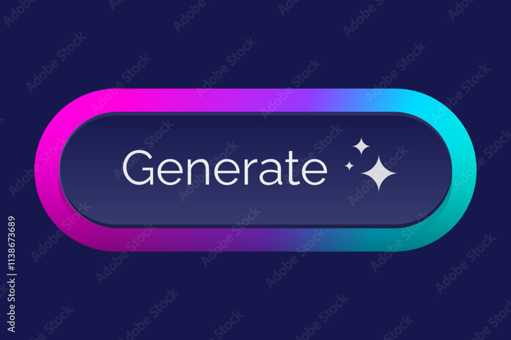 Ai generate button. 3d buttons bar neumorphic ux ui interface design, artificial intelligence ...