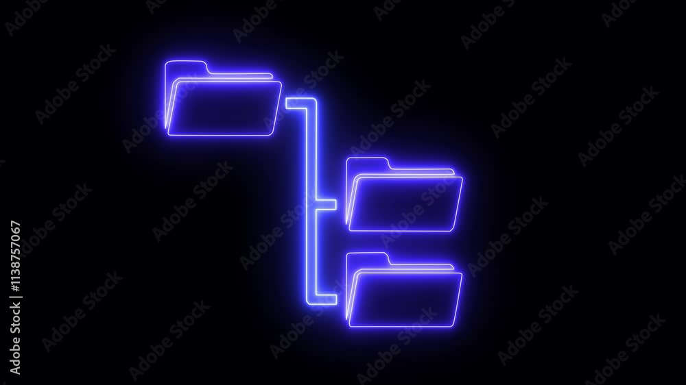 neon Folder tree line icon on black background Computer network file ...