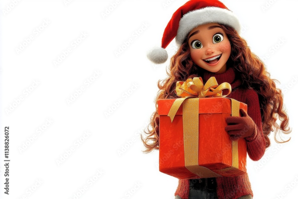 Happy noel virtual concept art. Elation grown-up woman in a red holiday ...