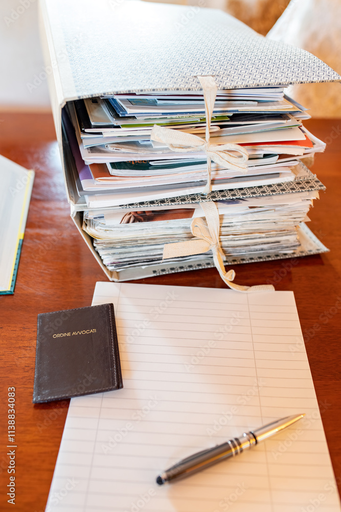 Poster Tribunale, udienza con faldone di causa e documenti di avvocati ...