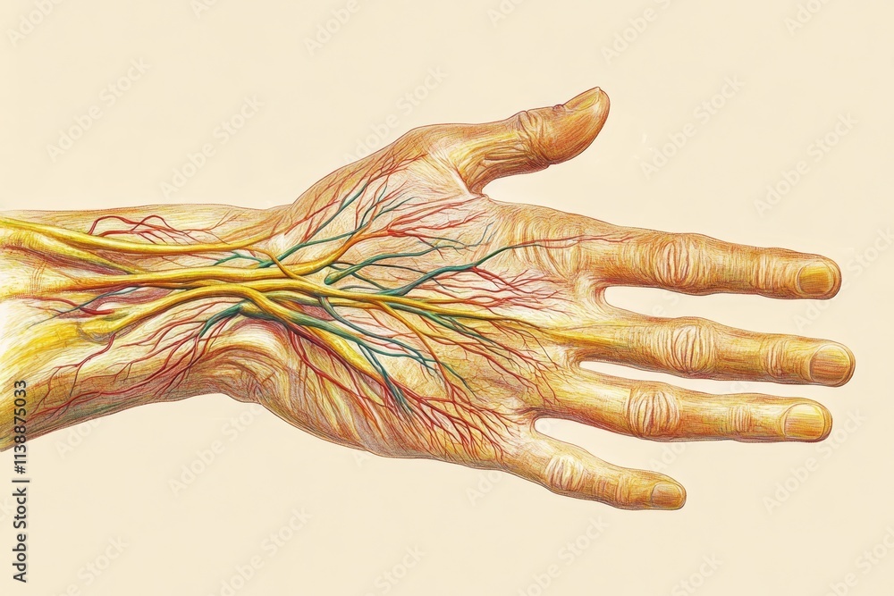 Poster Detailed illustration of the cutaneous nerves in the human hand ...