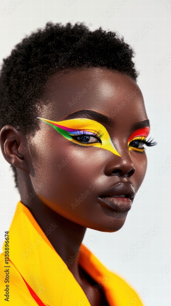 Artistic portrait of a model in high-fashion makeup with bold colors ...