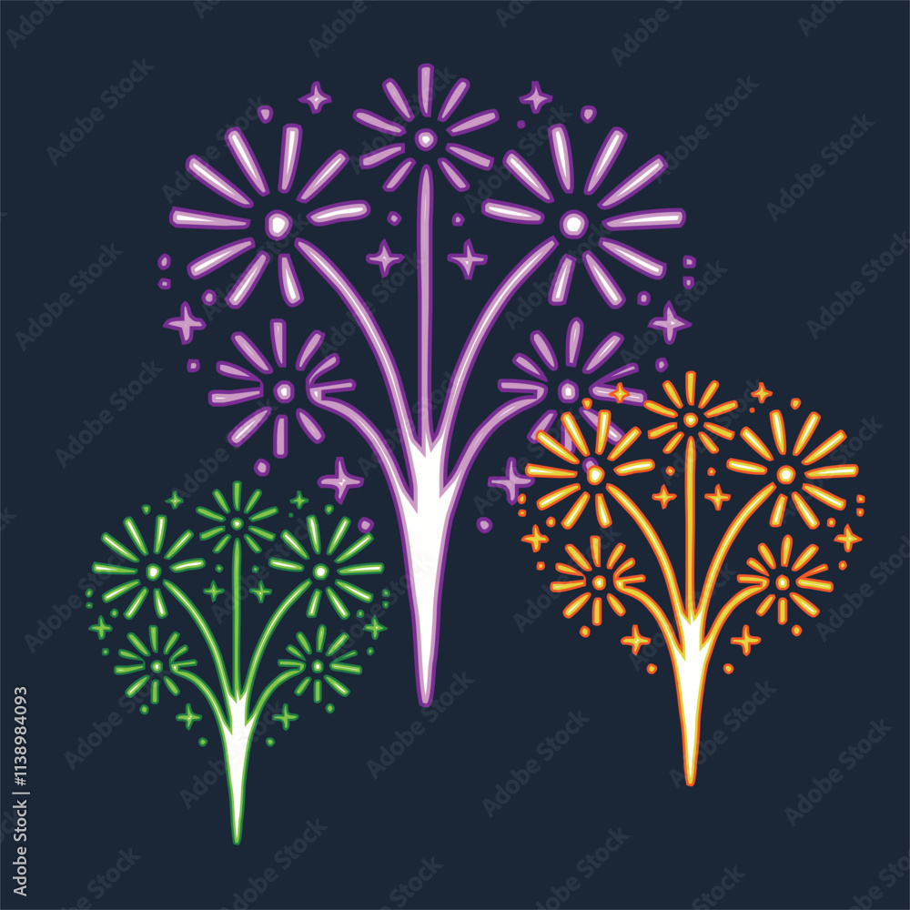 Fireworks set. Vector firework sign isolated with stars and sparks ...