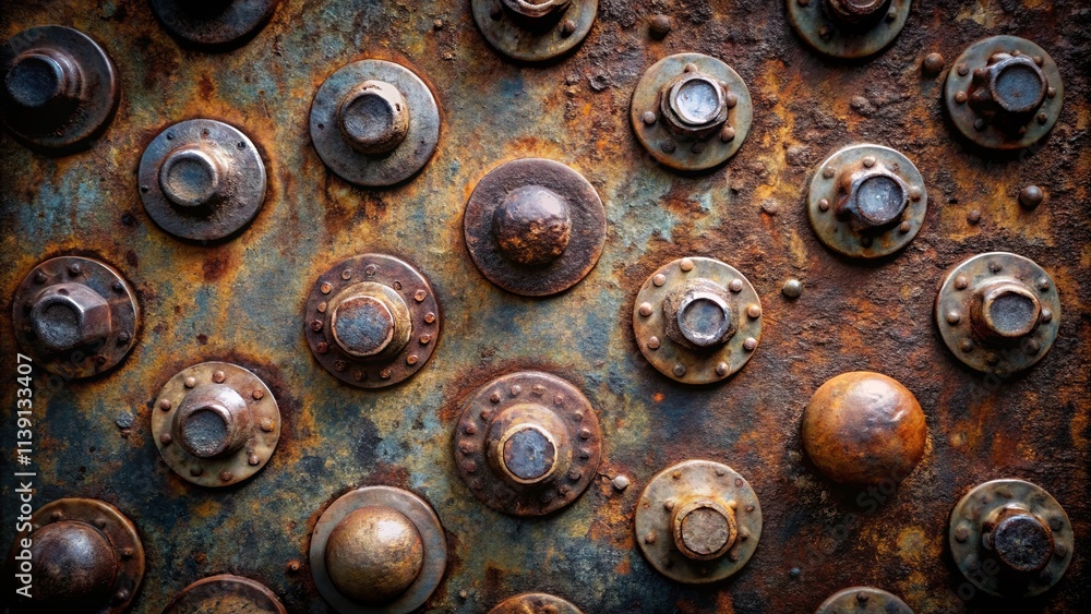 Rustic Metal Texture Weathered Bolts and Circular Fasteners on a ...