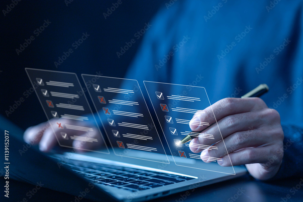 tick mark evaluation in the options check form online on a laptop ...