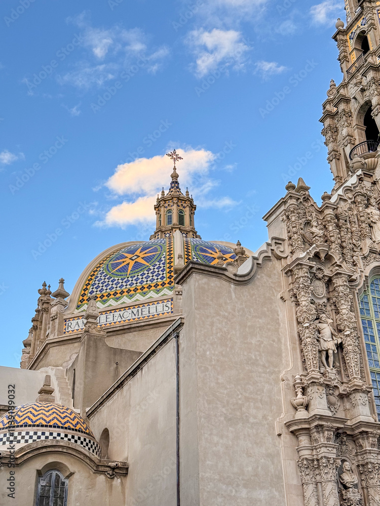 Ornate church architecture with a colorful tiled dome, intricate ...