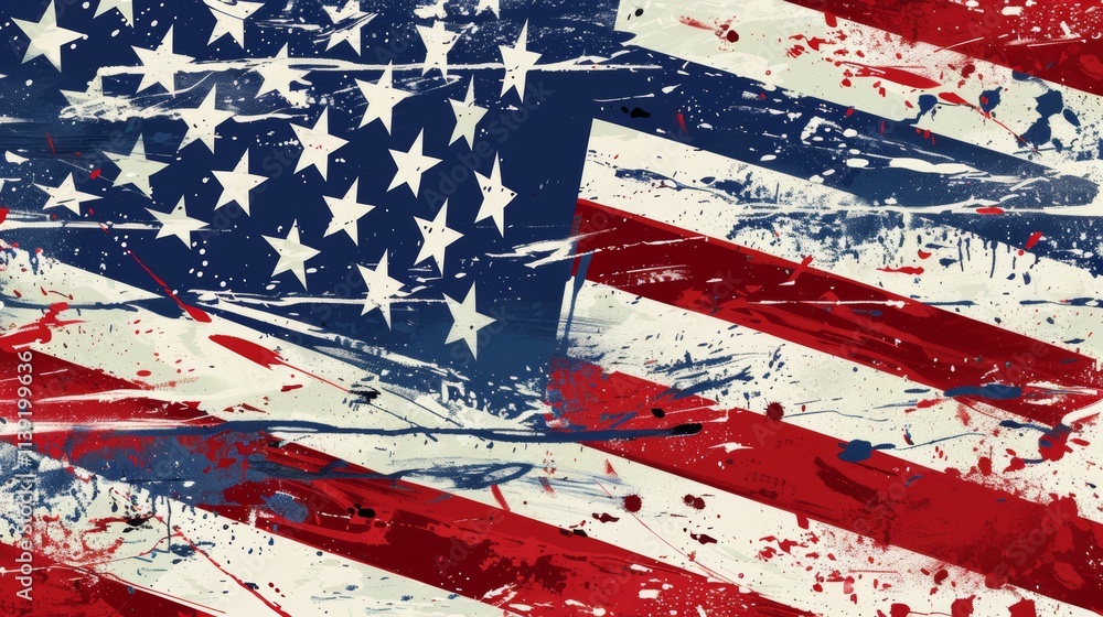 Dynamic and expressive abstract art of the American flag portrays ...