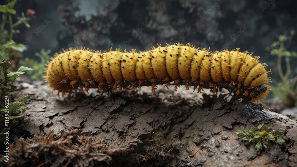 Caterpillar larva with Chinese caterpillar fungus, fungus, larva ...