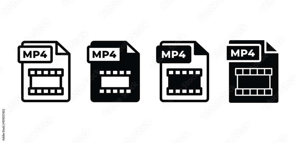 MP4 file format type icon symbol sign vector design black white color ...
