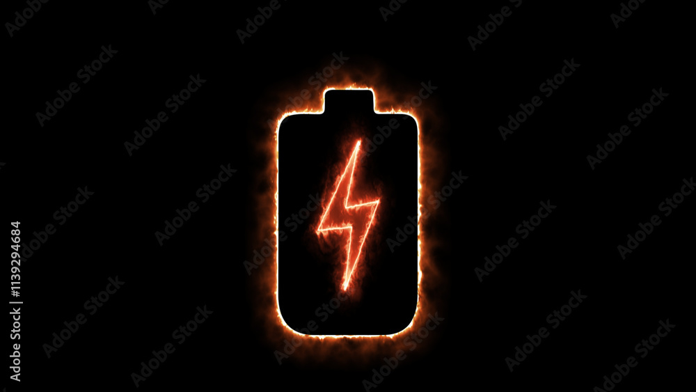 ภาพประกอบสต็อก Lightning blinking bright bolt symbol with fire neon ...