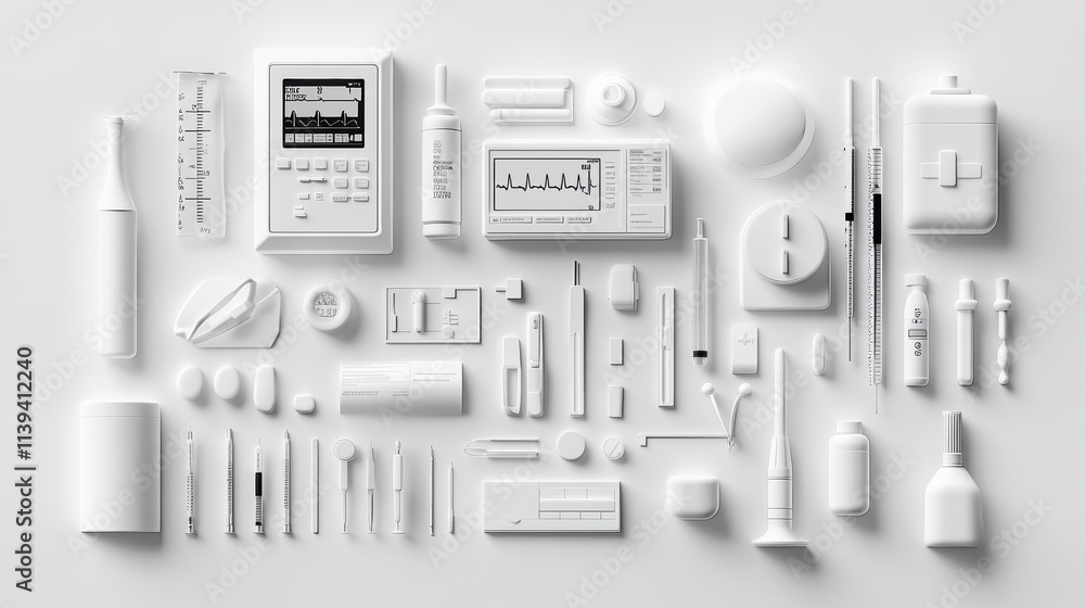 the Illustration. black and white medical equipment with modern simple ...