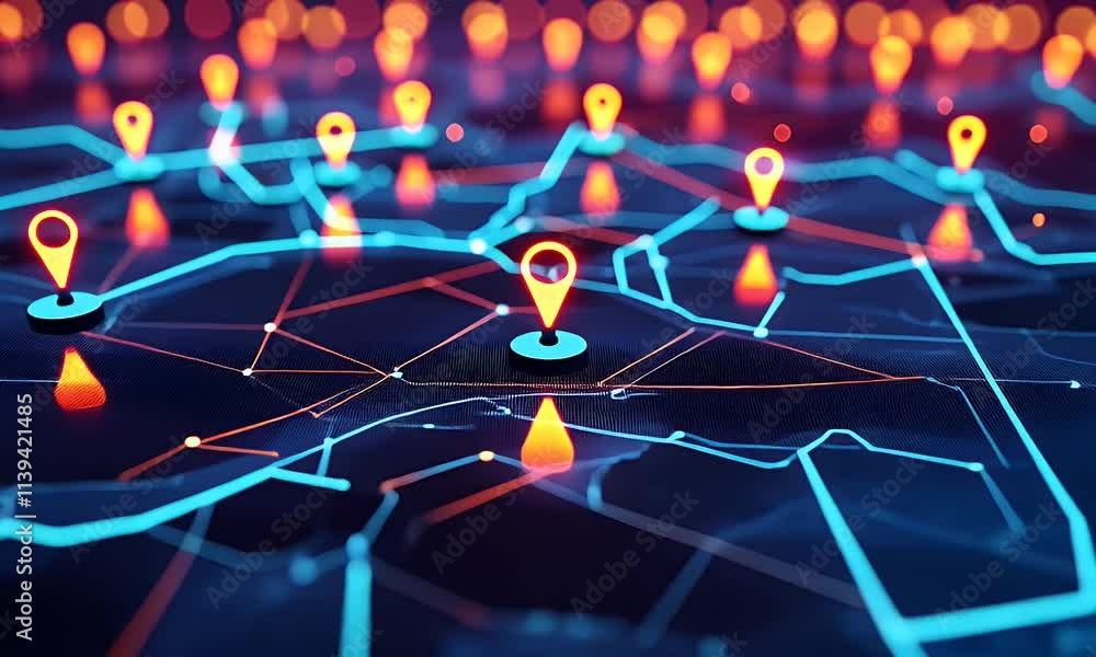 A Digital Map Featuring Interconnected Location Pins Symbolizing Global Network Connectivity