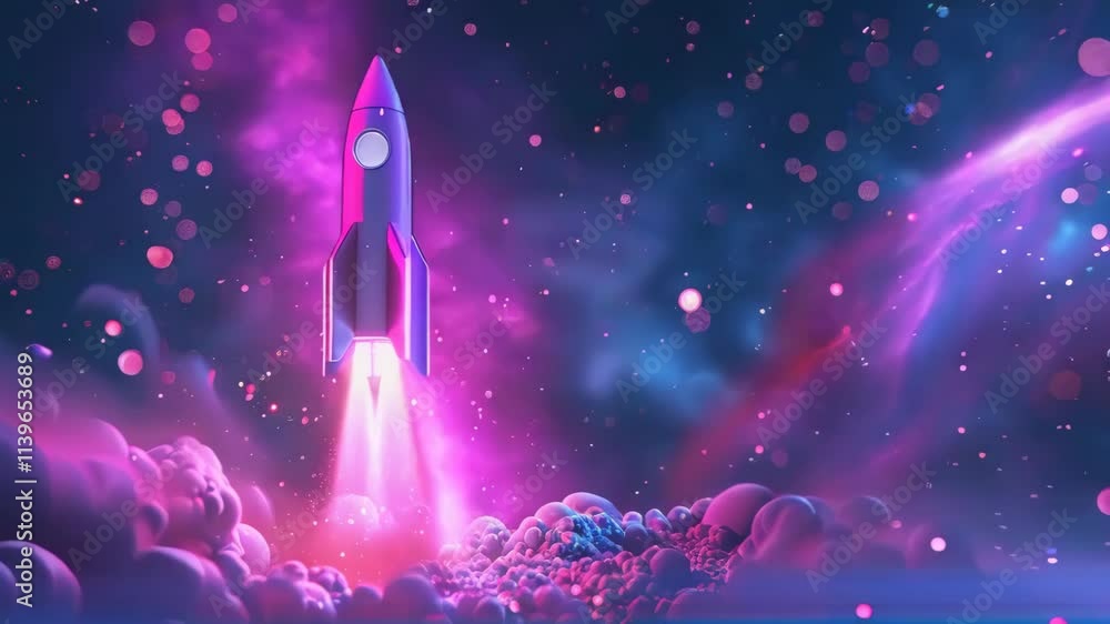 video of cartoon rocket and alien UFO soar through outer space ...