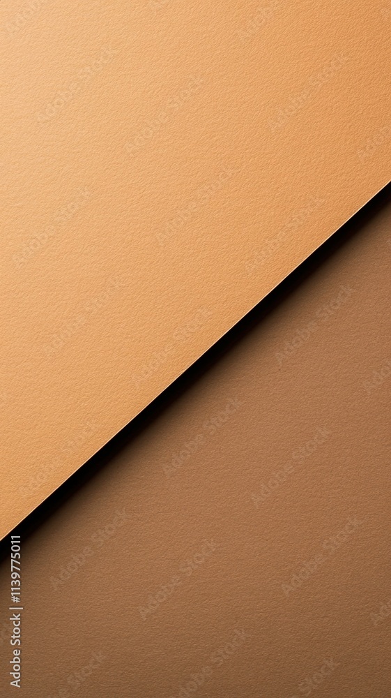 2 overlapping blank sheets of textured mocha brown paper, top sheet ...