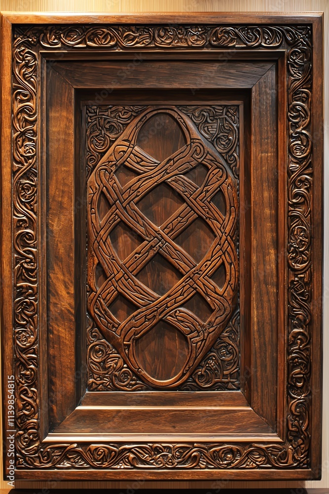 Elaborate carved wooden Victorian frame with intertwined Norse love ...