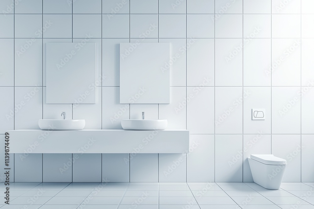 Modern restroom design featuring sleek white fixtures and contemporary ...