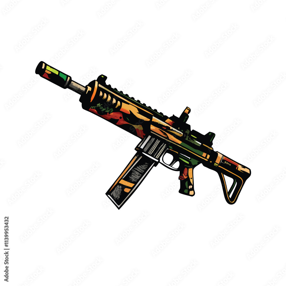 Poster Render a highly detailed image of a tactical submachine gun ...