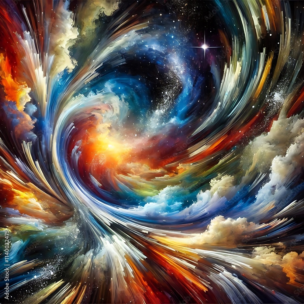 Cosmic abstract art featuring bold, contrasting swirls of color and ...