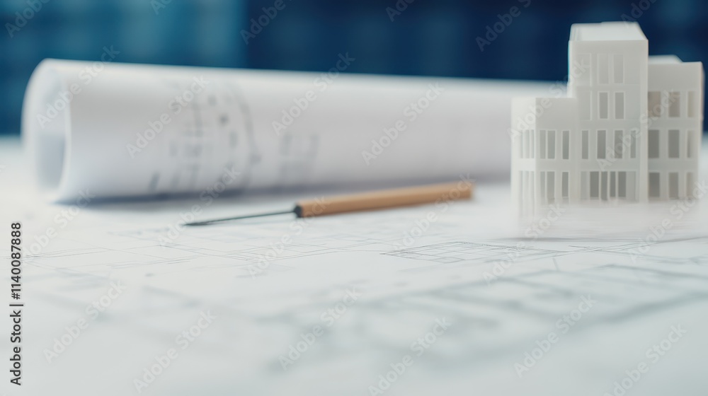 Architectural design concept showcasing building plans and a 3D model ...