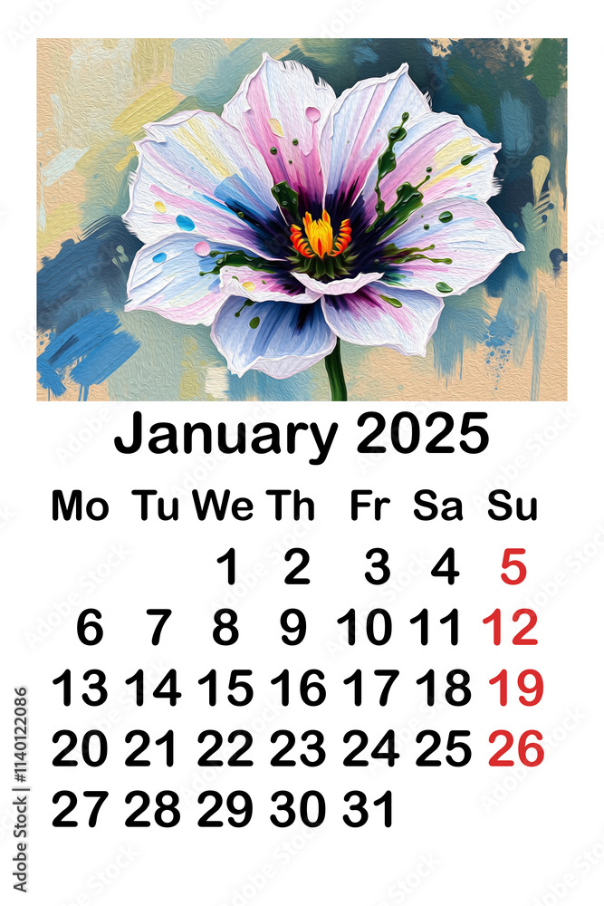 Photo & Art Print Calendar card design for January 2025, Wioletta