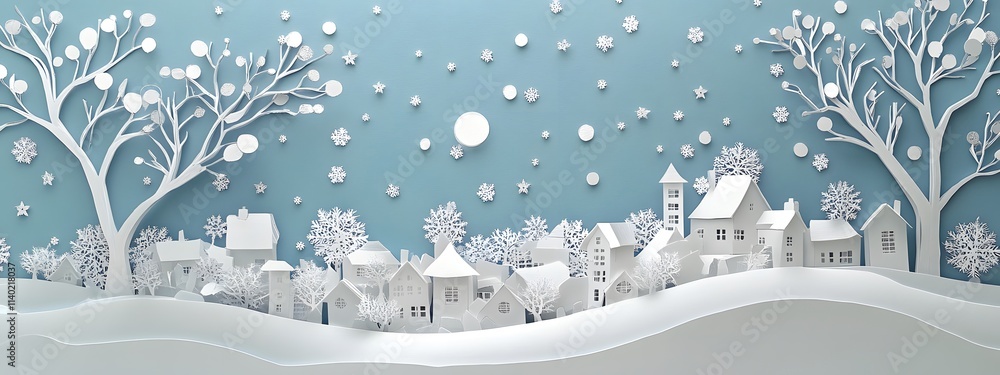 Paper cutout art, depicting a beautiful winter scene with simple shapes ...