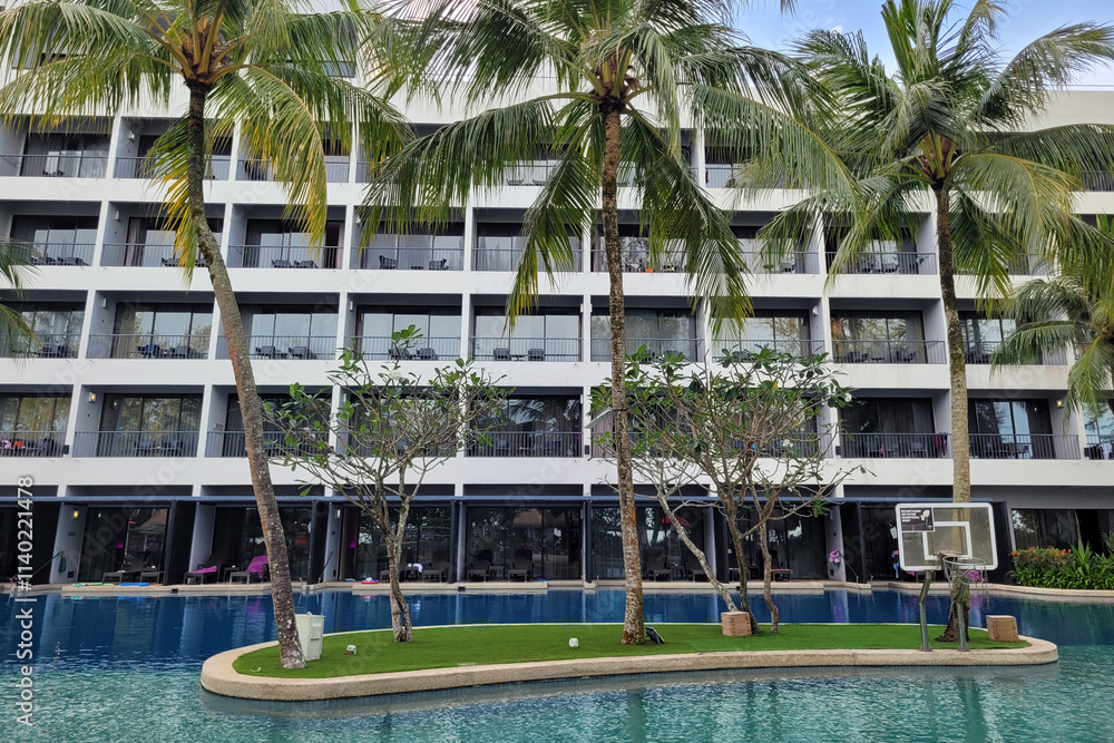 Penang, Malaysia - Dec 15, 2024: A serene view of the pool area at Hard ...